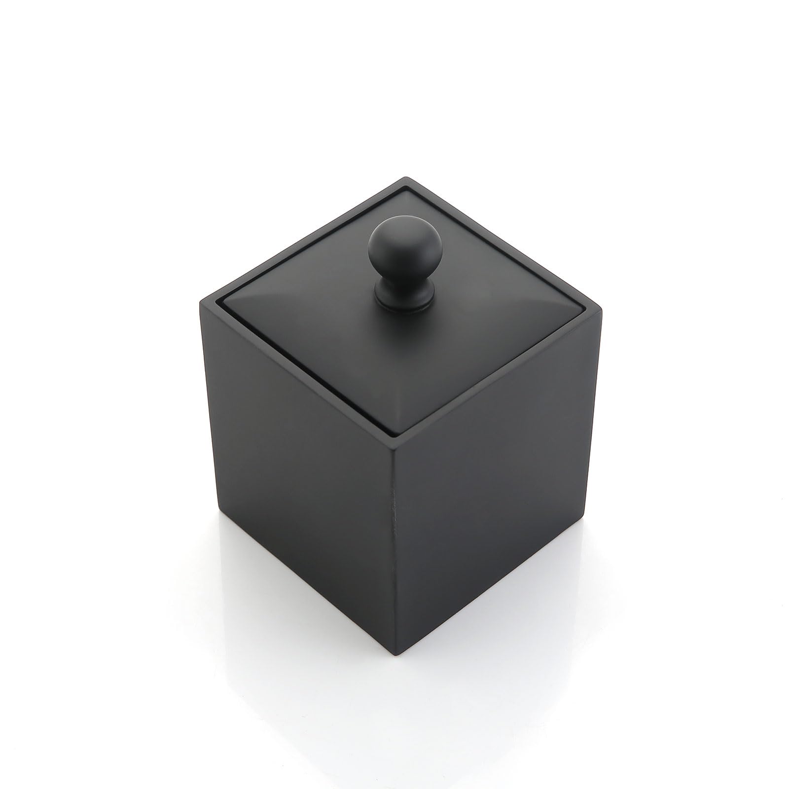 Kmeino Black Qtip Holder with Lid, Square Cotton Swab Holder with 2 Compartments Resin Bathroom Storage Apothecary Jars Bathroom Storage Organizer Canister for Cotton Ball
