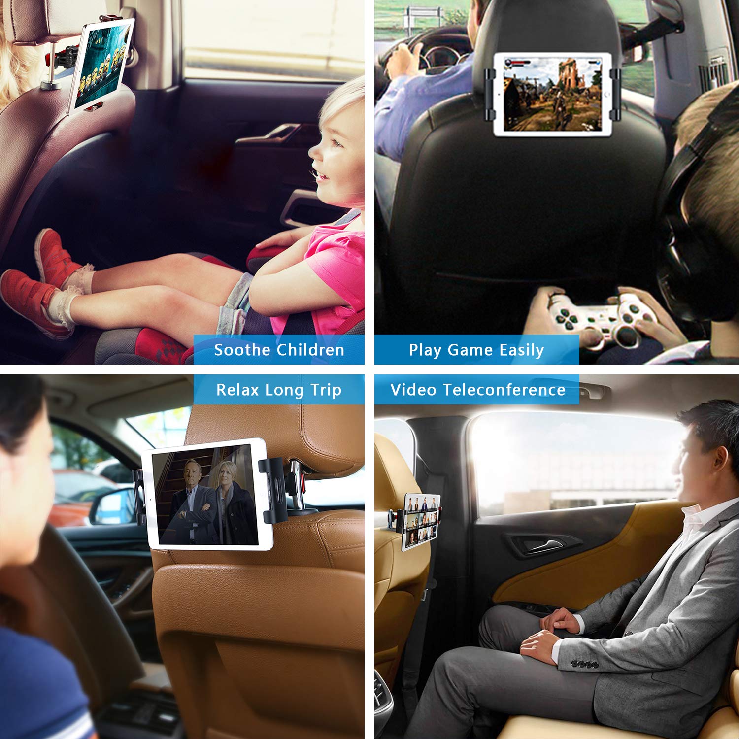 DM Tablet Holder for Car, Car Tablet Holder Back Seat for Kids, Headrest Tablet Holder Car Mount Compatible with iPad/Samsung Galaxy Tab/Switch/Kindle Fire/Microsoft Surface/Mobile Phone (Red)