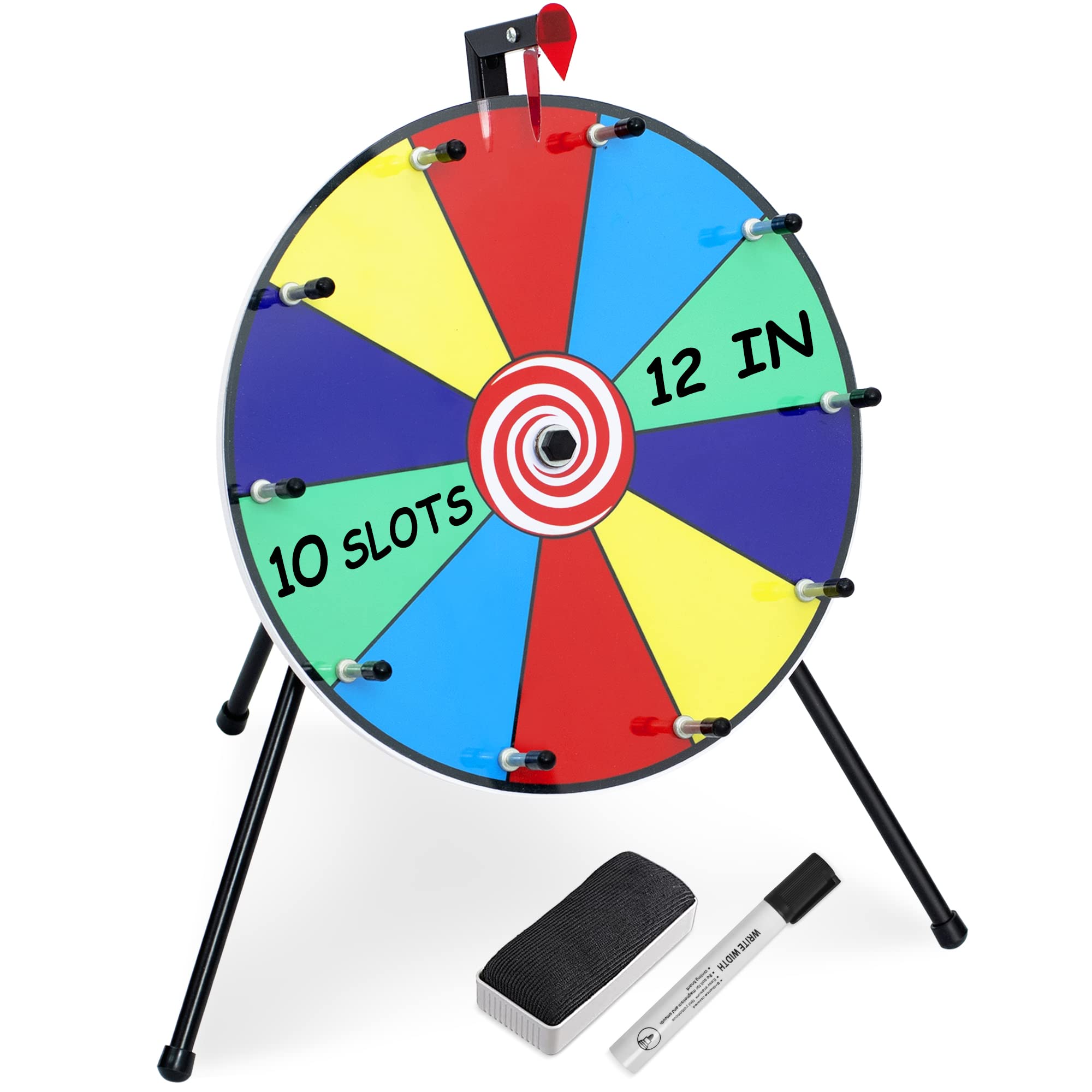 Hokut 12 inch Spinning Prize Wheel, Tripod Base with 10 Color Slots Tabletop Spinner, Roulette Wheel for Carnival, Trade Show, Win Fortune Spin Games