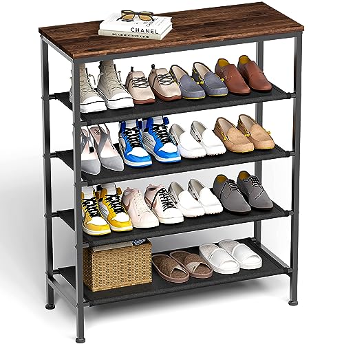 Z&L HOUSE 5 Tier Shoe Rack Organizer for Entryway, Sturdy Black Metal Framed Free Standing Shoe Shelf, Uniquely Versatile and Spacious Wood Top Storage, Shoe Stand for Garage Closet Hallway