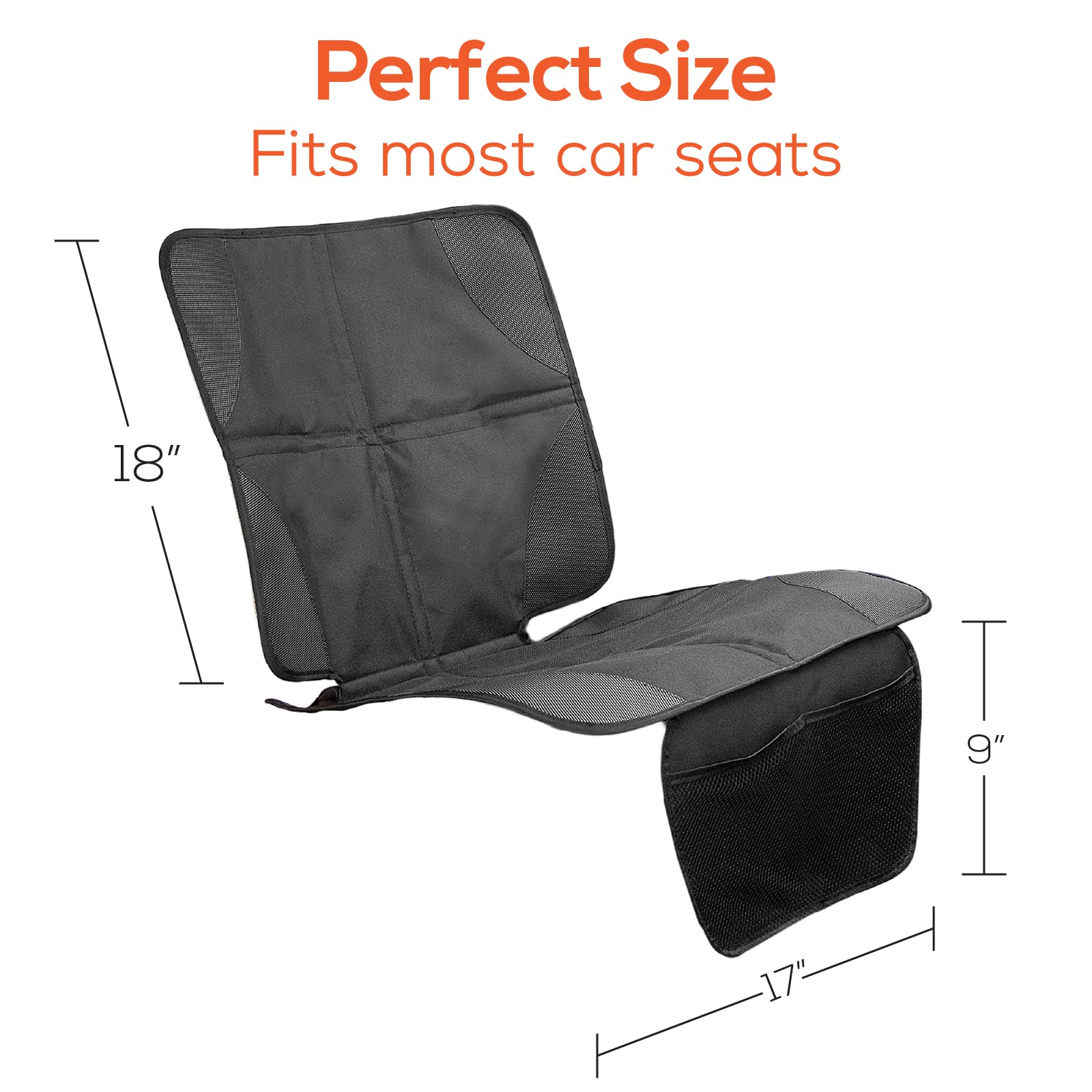 Trobo Car Seat Protector for Child Carseat, Luxury Non-Slip Large Thick Padding Waterproof Baby Car Seat Mat Pad Cover with 2 Mesh Organizer Storage Pockets to Protect Leather and Upholstery, Black