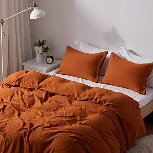 SunStyle Home Queen Size Duvet Cover Set with Buttons Closure Umber, 3 Pieces Solid Color Ultra Soft Skin-Friendly Comforter Cover Set (1 Duvet Cover +2 Pillowcases)