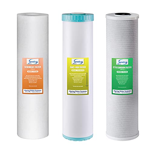 iSpring F3WGB32BKS 4.5” x 20” 3-Stage Whole House Water Filter Set Replacement Pack with Sediment, GAC+KDF, and CTO Carbon Block Cartridges, Fits WGB32B-KS