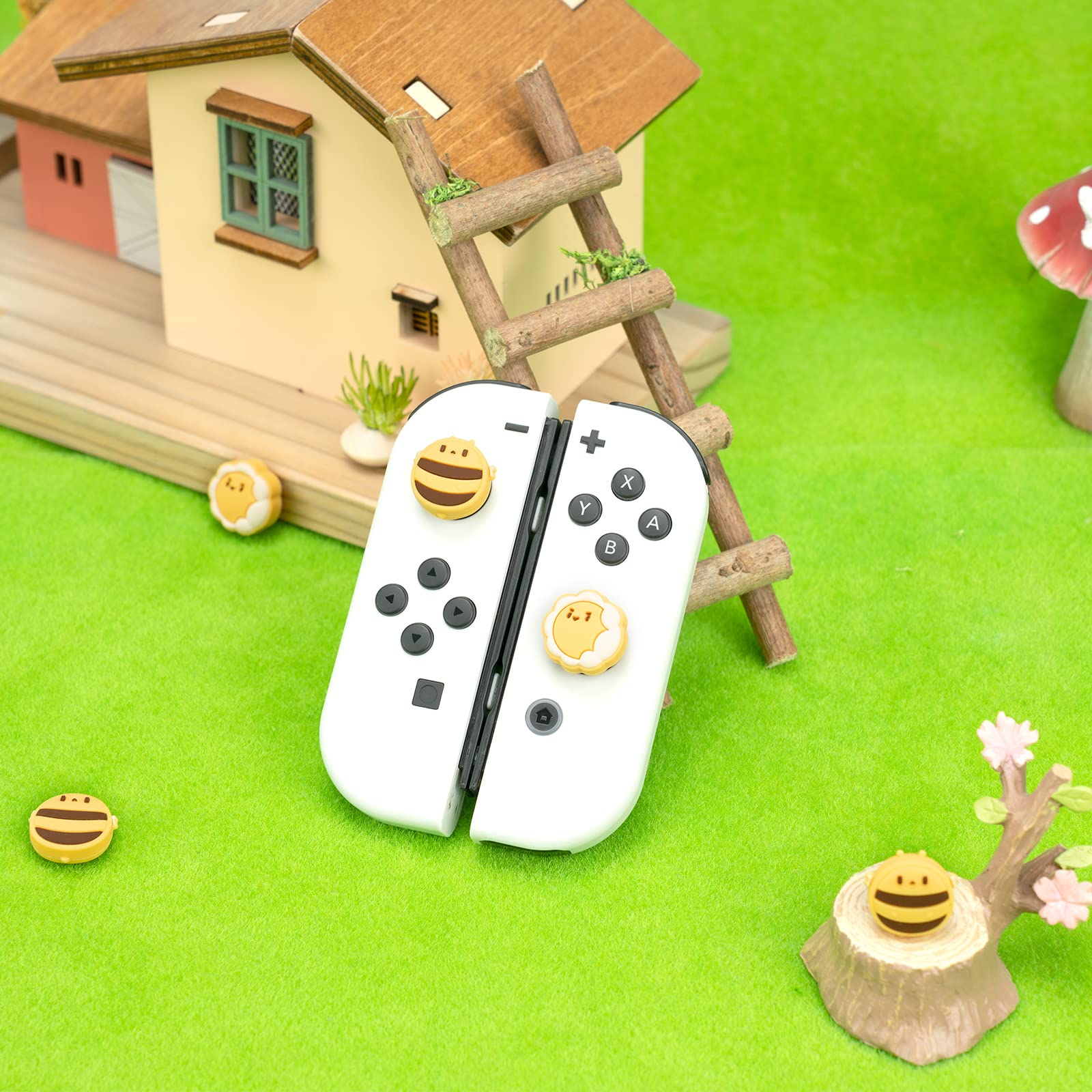 GeekShare Cute Silicone Joycon Thumb Grip Caps, Joystick Cover Compatible with Nintendo Switch/OLED/Switch Lite,4PCS - Sunflower & Bee