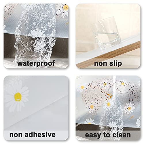 Shelf Liners for Kitchen Cabinet, Waterproof Drawer Liner for Bathroom, Refragerator Mats Sink Liner No Slip Cupboard Mats Non Adhesive EVA Place Mats Roll - Clear Daisy 12"ร236.2"