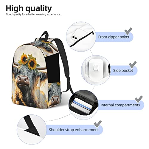FYCFSLMY Sunflower Highland-Cow Backpack with Adjustable Straps, Suitable for Travel Picnics Activities