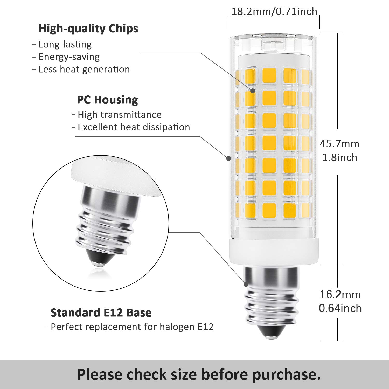 DiCUNO Dimmable E12 LED Bulb 4W (40W Halogen Equivalent), 430LM Warm White 3000K Ceramic 120V Candelabra Base Light Bulb for Ceiling Fan, Chandelier, Home Lighting (6-Pack)