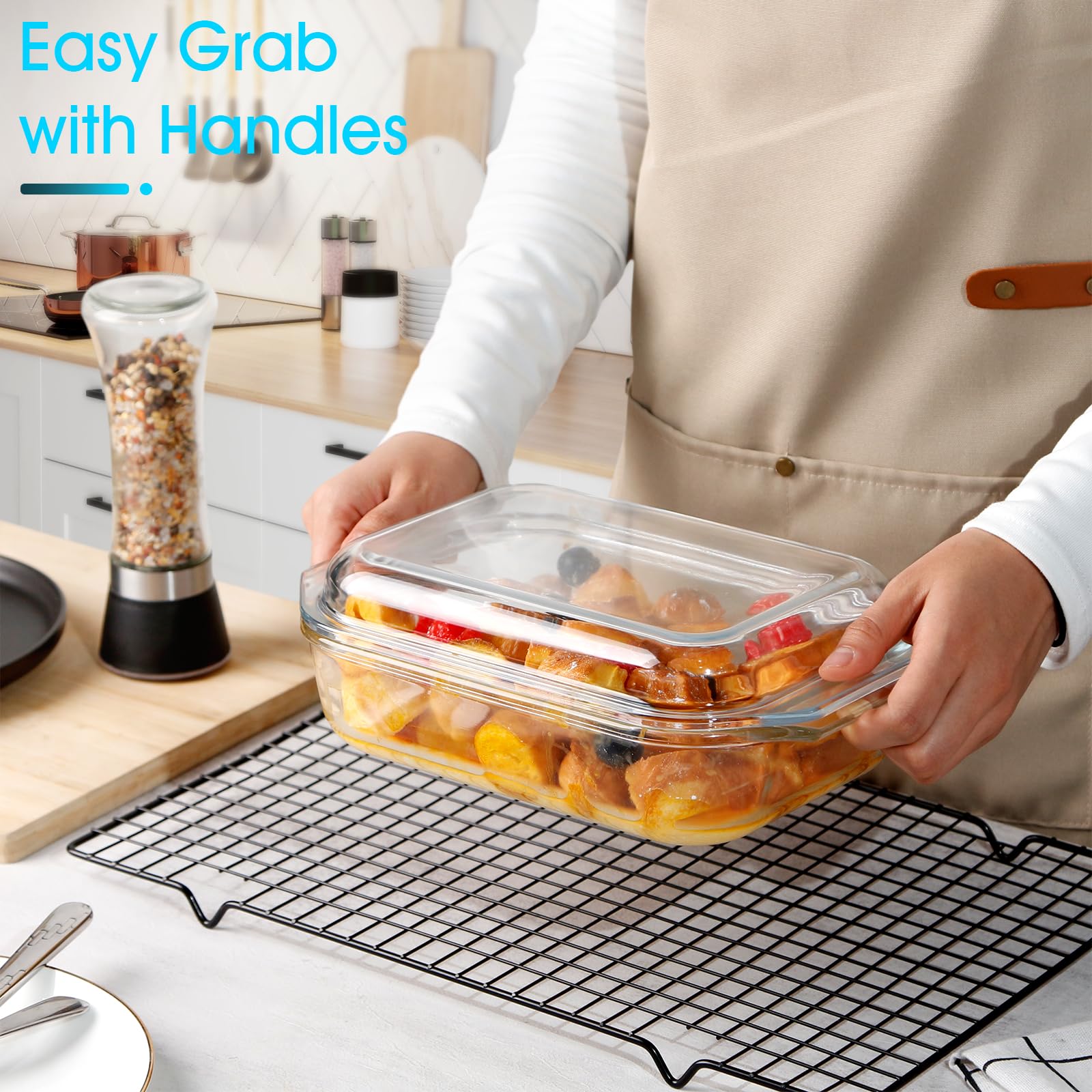 NUTRIUPS 1.4QT Small Glass Casserole Dish With Glass Lid, (8.5×6.1in) Tempered Glass, Glass Casserole Dish for Oven,Rectangular Casserole Dish with Lid