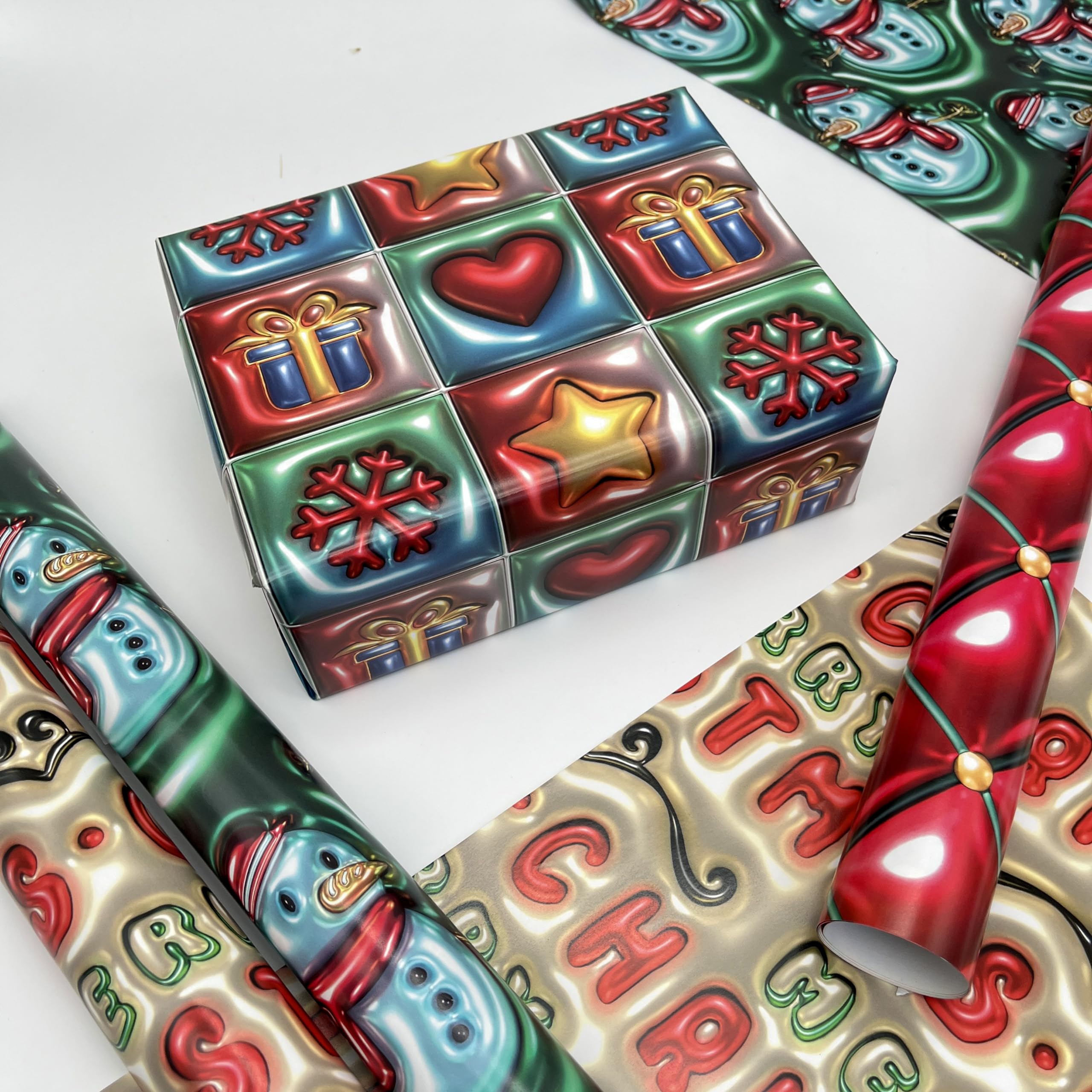 Dtiafu Stereoscopic Christmas Wrapping Paper Bundle - Unique Xmas Design with Snowman Merry Christmas - 20 x 28 Inch Per Sheet(8 Pcs)