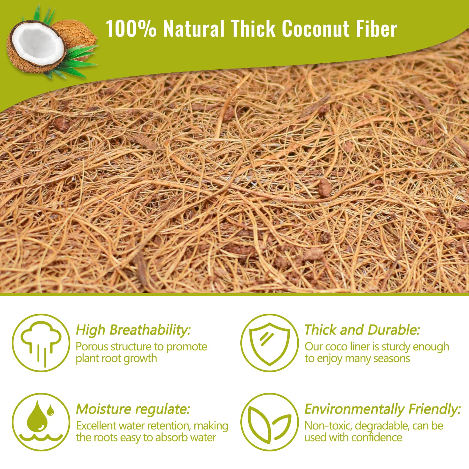 Legigo 6 Pack 14 Inch Hanging Basket Coco Liners Replacement, 100% Natural Round Coconut Coco Fiber Planter Basket Liners for Hanging Basket Flowers/Vegetables