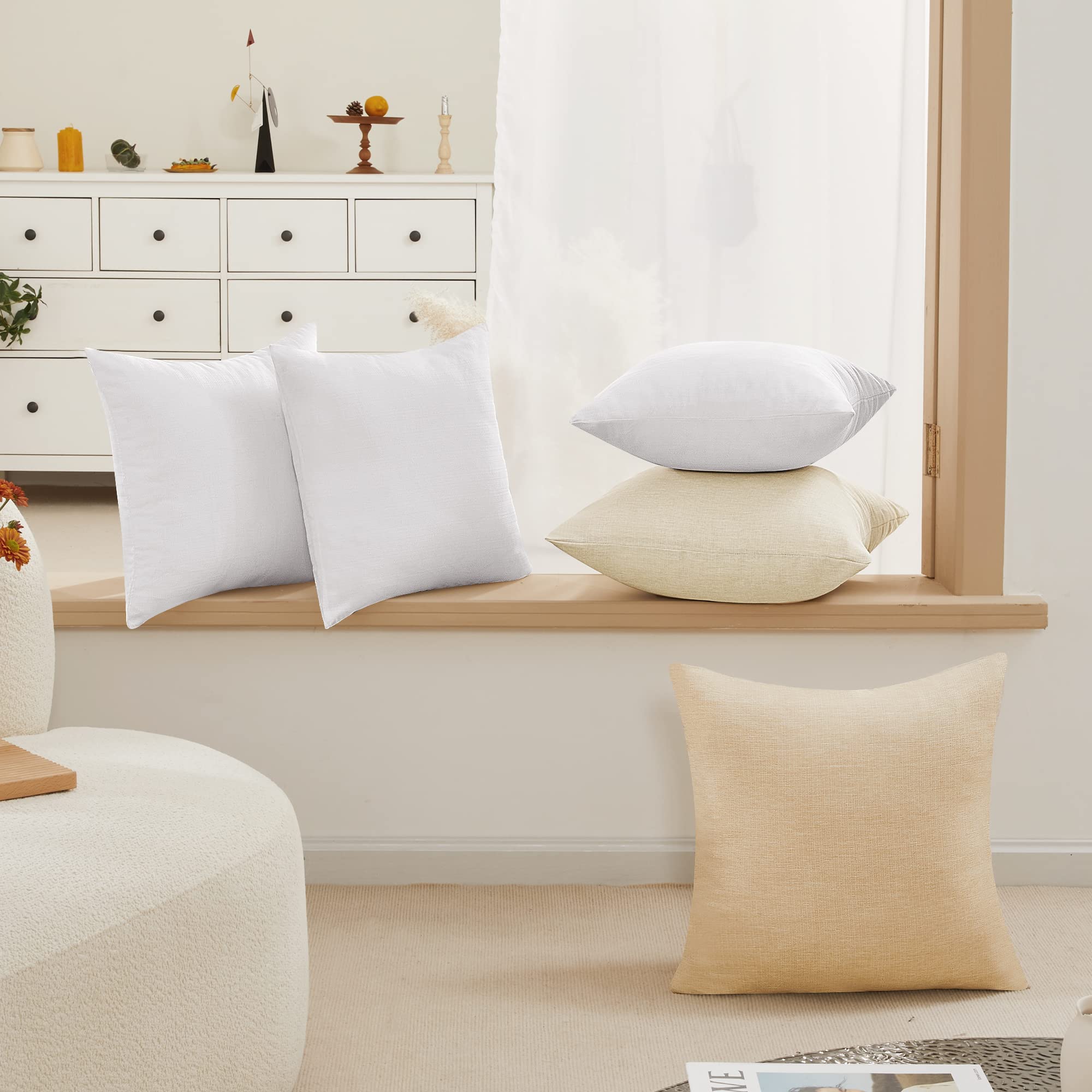 Deconovo 4 PCS White Blank Cushion Covers for Sublimation, Faux Linen Pillow Covers with Invisible Zipper, Soft Pillow Covers for Bench,18x18 Inch, Set of 4 Case Only No Insert