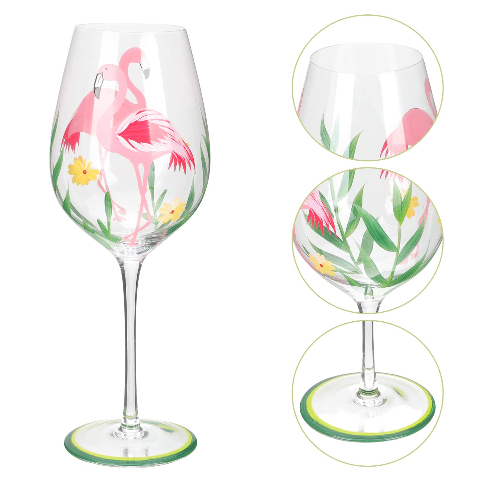Flamingo Painted Wine Glasses Hand- Painted Wine Cup Glass Drinking Cup Juice Goblets Beverage Milk Shake Glasses Cup Birthday Gift for Friends Sangria Glasses