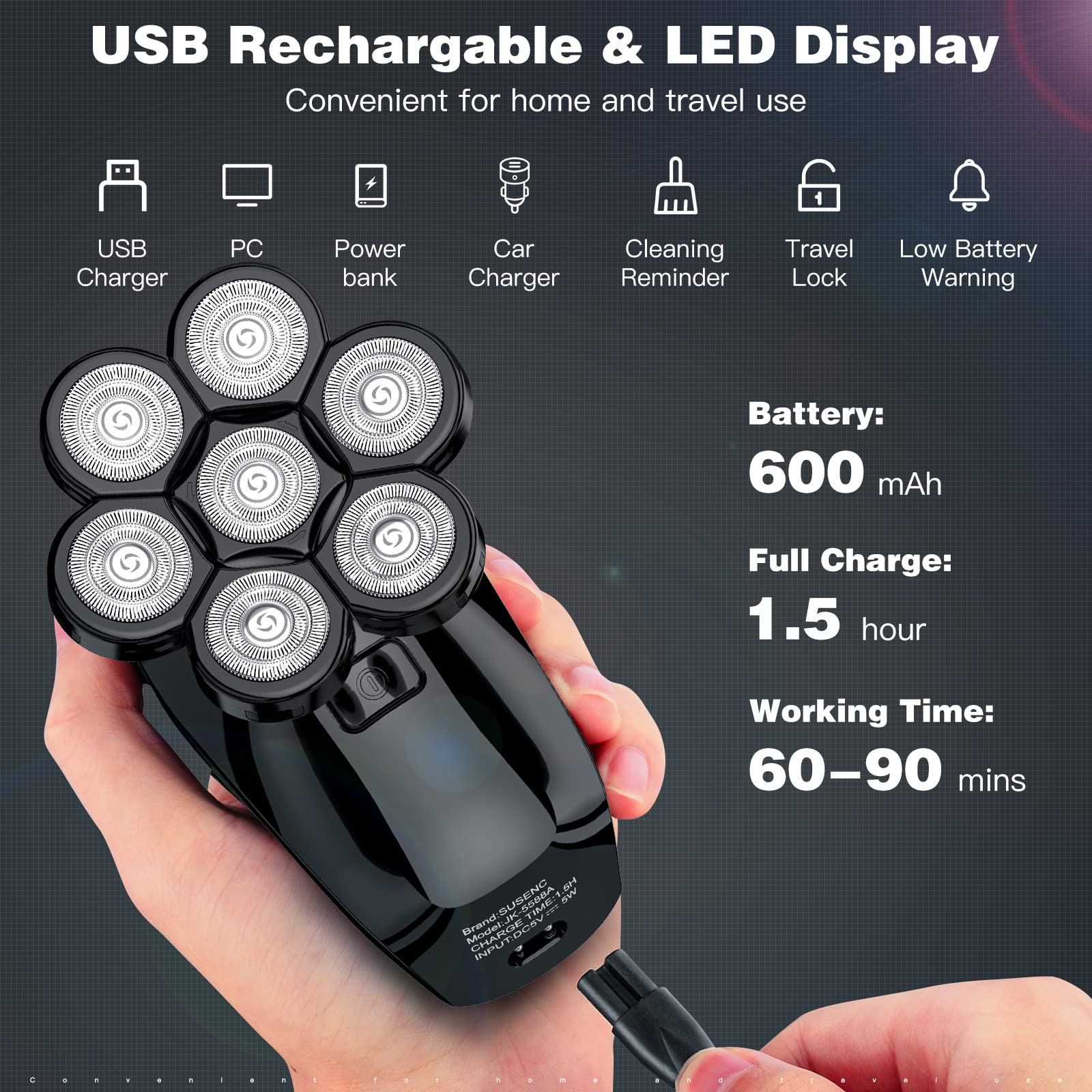 Head Shaver, 5 in 1 Head Shavers for Bald Men, Bald Head Shavers for Men with Nose Hair Sideburns Trimmer, Waterproof Wet/Dry Men Grooming Kit, LED Display, USB Rechargeable