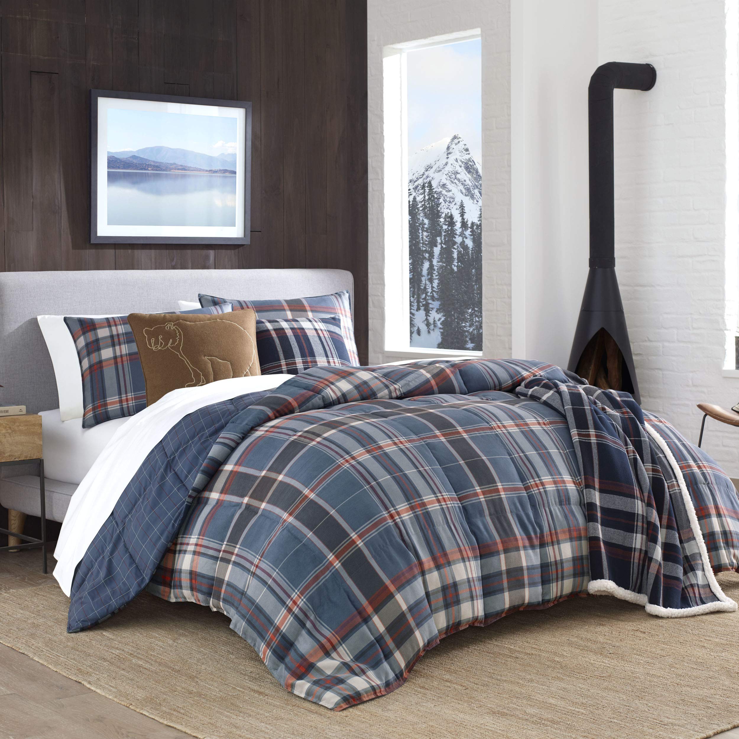 Eddie Bauer - Queen Comforter Set, Reversible Down Alt Bedding with Matching Shams, Home Decor for Colder Months (Shasta Lake Navy, Queen)