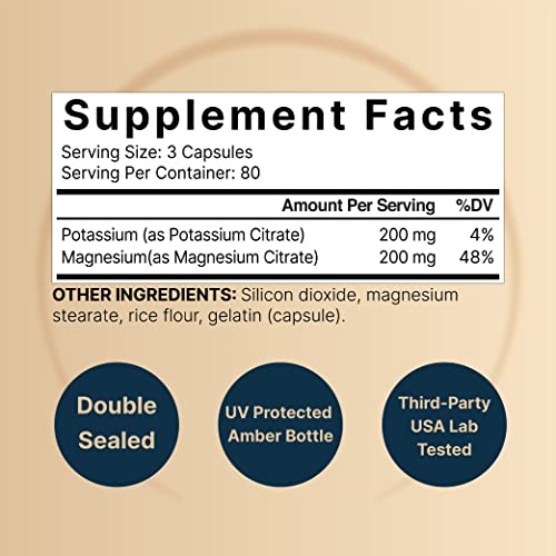 Potassium Magnesium Supplement β Potassium 200mg + Magnesium 200mg | 240 Capsules β Easily Absorbed Potassium Citrate & Magnesium Citrate β Muscle, Bone, & Heart Health Support β Non-GMO