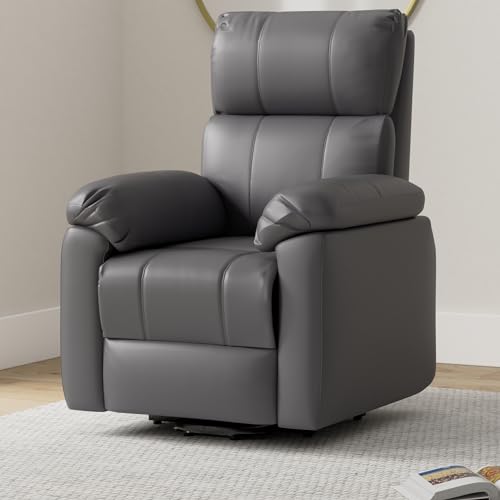 EROMMY Power Lift Recliner Chair, PU Leather Recliner with Massage and Heat for Elderly, Side Pocket, Wired Remote Control, Black