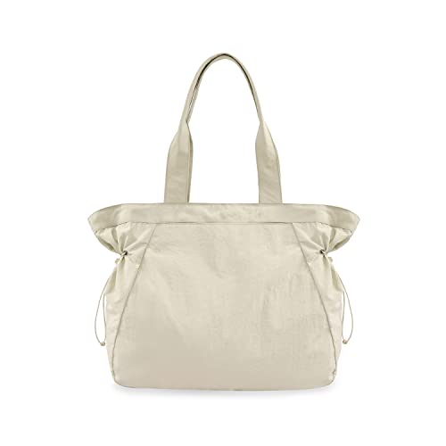 ODODOS 18L Side-Cinch Shopper Bags Lightweight Shoulder Bag Tote Handbag for Shopping Workout Beach Travel, Ivory