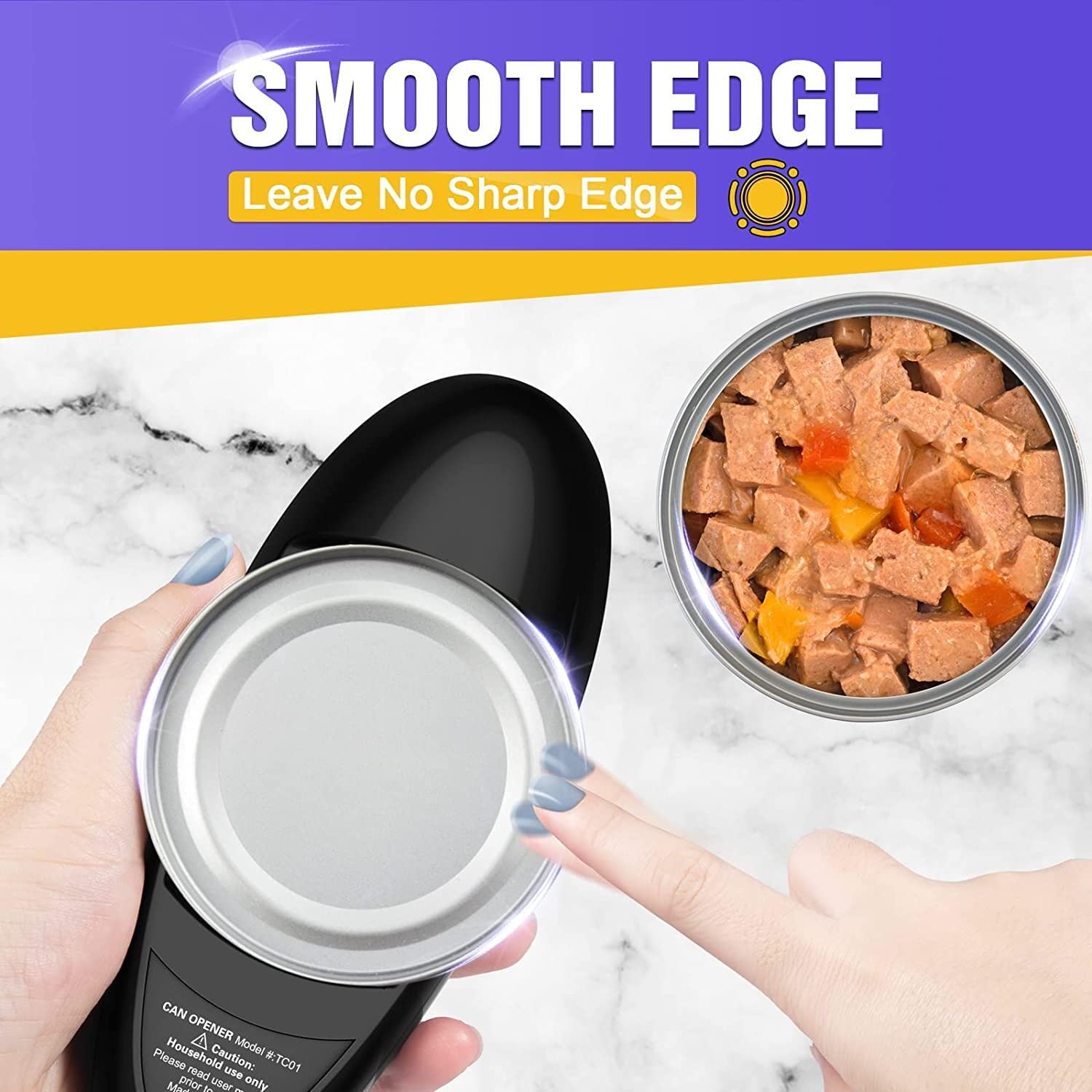 Electric Can Opener: Open Almost Size Cans with A Simple Push of Button - Hand Held, Hands Free, Automatic, Smooth Edge, Food-Safe, Battery Operated, Kitchen Gadget for Seniors with Arthritis
