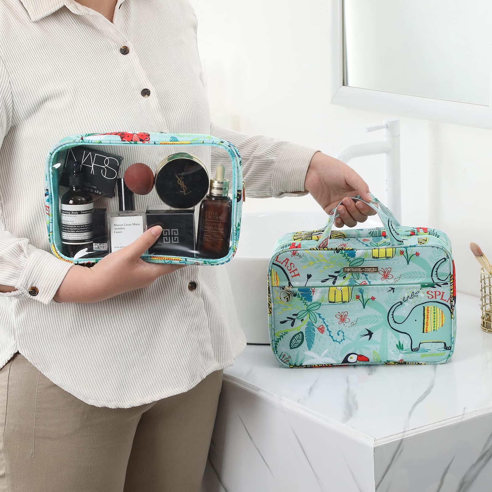 Lychii Hanging Toiletry Bag, Travel Makeup Organizer Cosmetic Case Unisex for Bathroom Shower, Large - Cat Printed