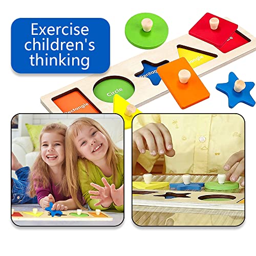 Geometric Shape Pegged Puzzle Learning Montessori Educational Preschool Toys Wooden Shape Peg Puzzles with Knobs for Toddlers and Preschoolers Ages 12 Months Up