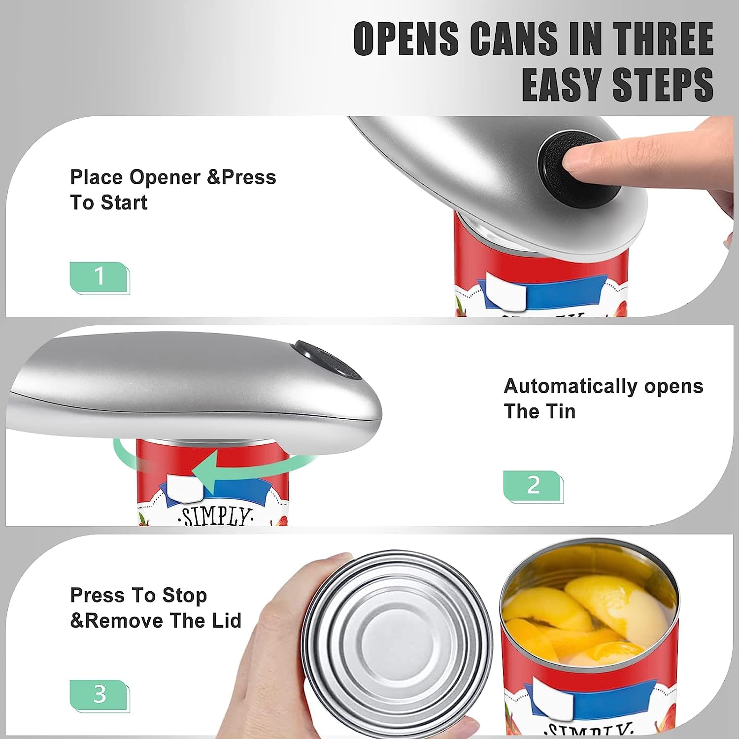 Electric Can Opener with Smooth Edge, One-Touch Can Opener Electric Almost Size Can, Electric Can Openers for Kitchen Best Choice for Cooks, Housewives, Elderly and Arthritis Sufferers