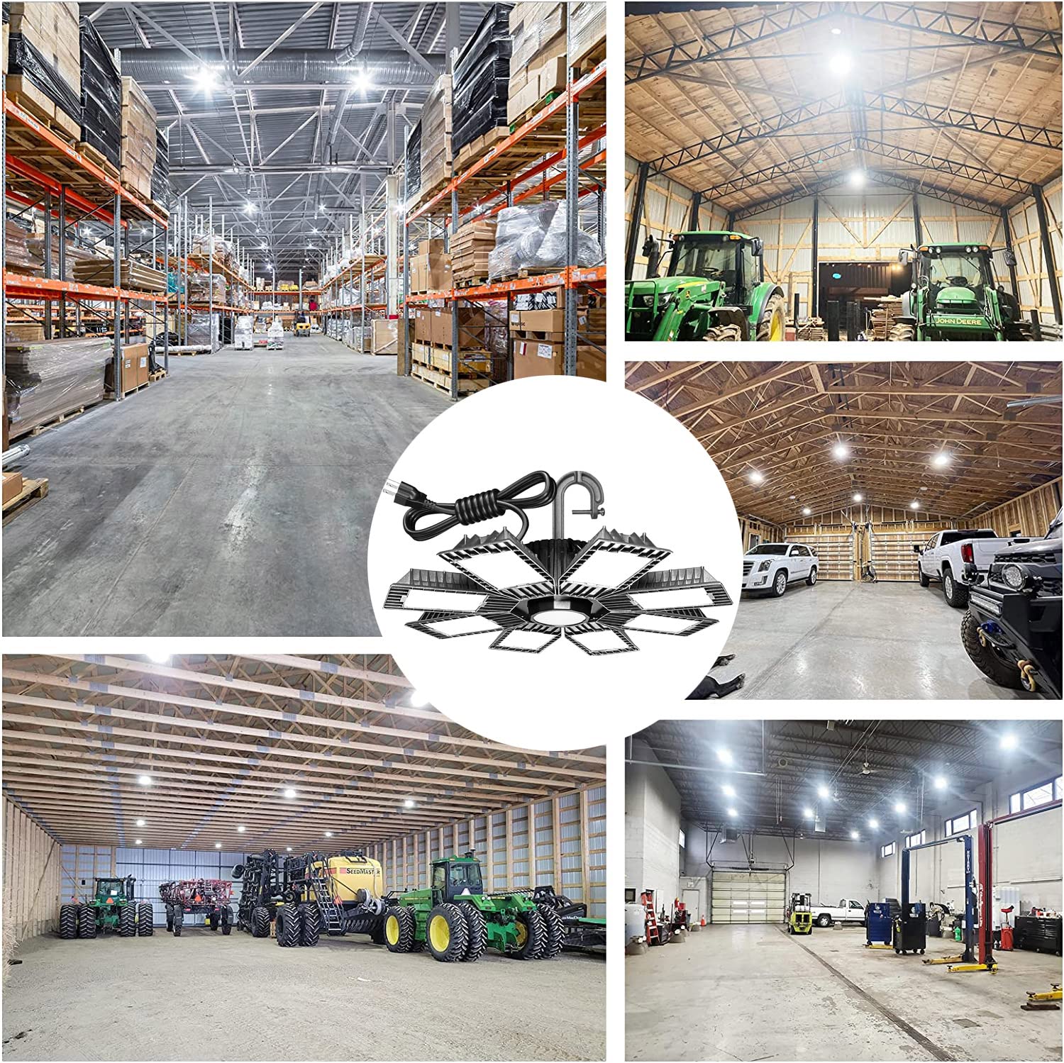 Fucoda LED Shop Light 200W Eqv 600W 26000lm High Bay Light, Daylight White No-Dimmable, Ceiling Hook Hanging LED Barn Light with 5ft US Plug, Ideal for Workshop, Shop, Garage, Warehouse-2 Pack