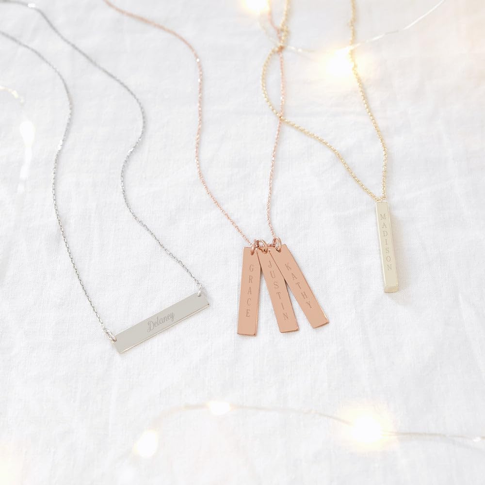EVE'S ADDICTION Women's 925 Sterling Silver Personalized Engraved Name Bar Necklace, 16" Rolo Chain Nameplate Necklace for Her Gift for Mom Graduation Gift - Gifts for Mom