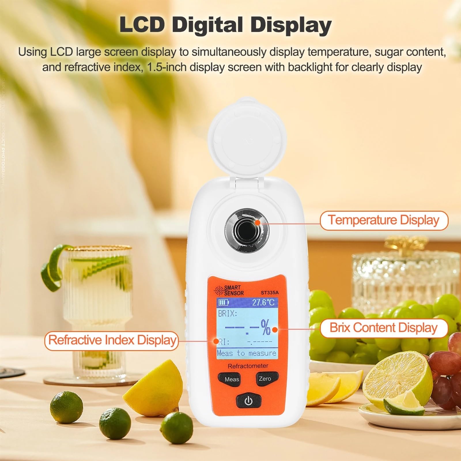 KYKYK Refractometer, Digital Refractometer ATC Sugar Percent Tester 0-35% Brix Sugar Concentration Detector Honey Saccharometer for Fruit, Homebrewing, Juice, Vegetables