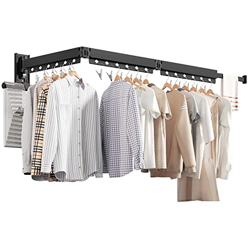 ZdwCyl Wall Mounted Clothes Hanger,Clothes Drying Rack,Laundry Drying Rack,Laundry Rack Wall Mount,Space Saver,Retractable Drying Rack Clothing,Collapsible(Tri-Fold), Windproof Holes,with Clips