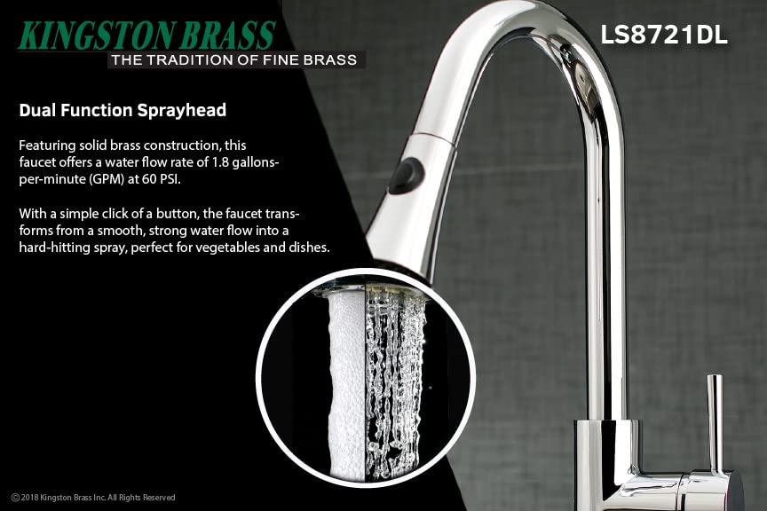 Kingston Brass Gourmetier LS8721DL Concord Single-Handle Pull-Down Kitchen Faucet, Polished Chrome, 8-3/8 inch in Spout Reach