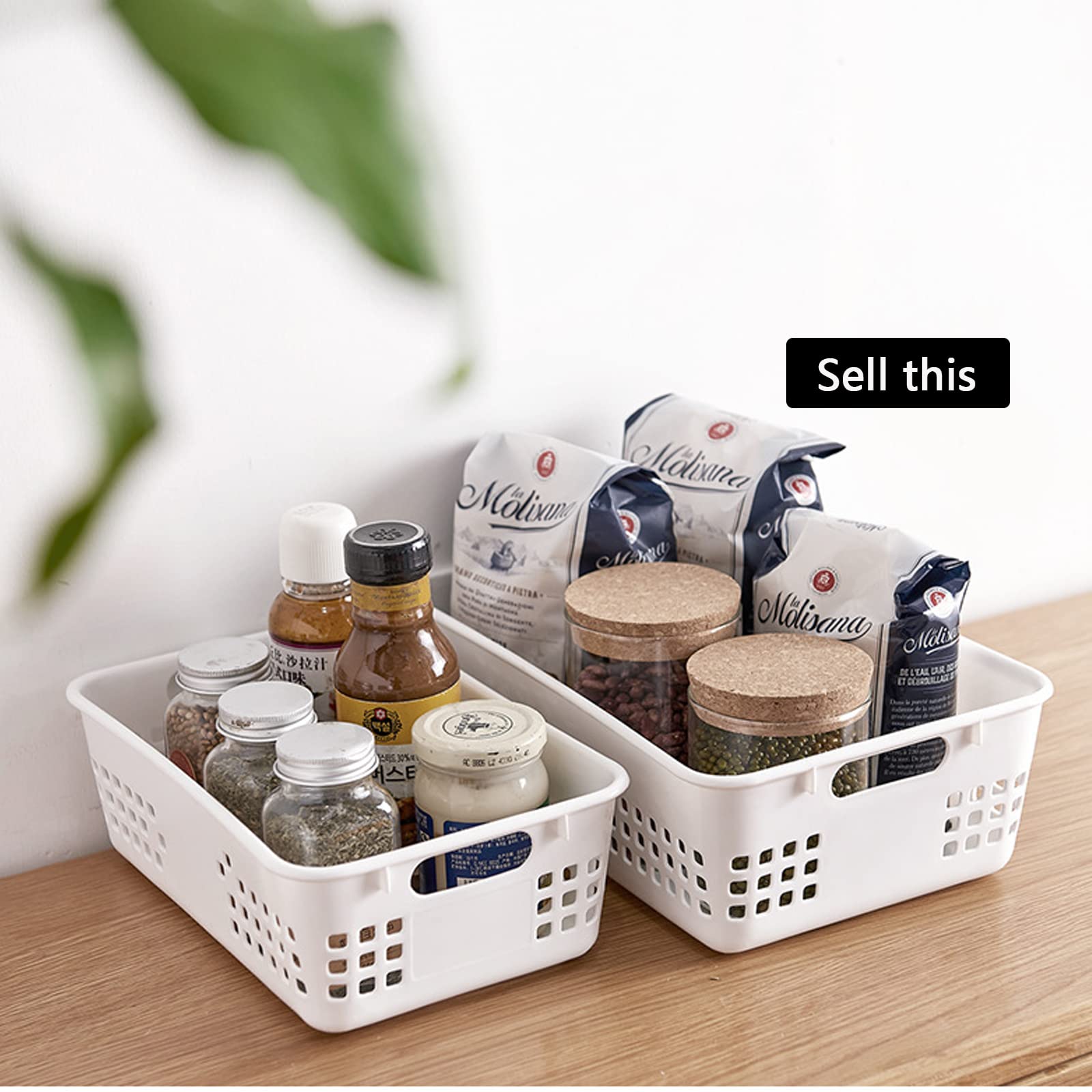 EWAFILU 10 Pack Plastic Storage Baskets, Stackable Pantry Organizer Bins 10.4 x 6.6 x 3.5 inches for Shelves Bathroom Pantry Closet