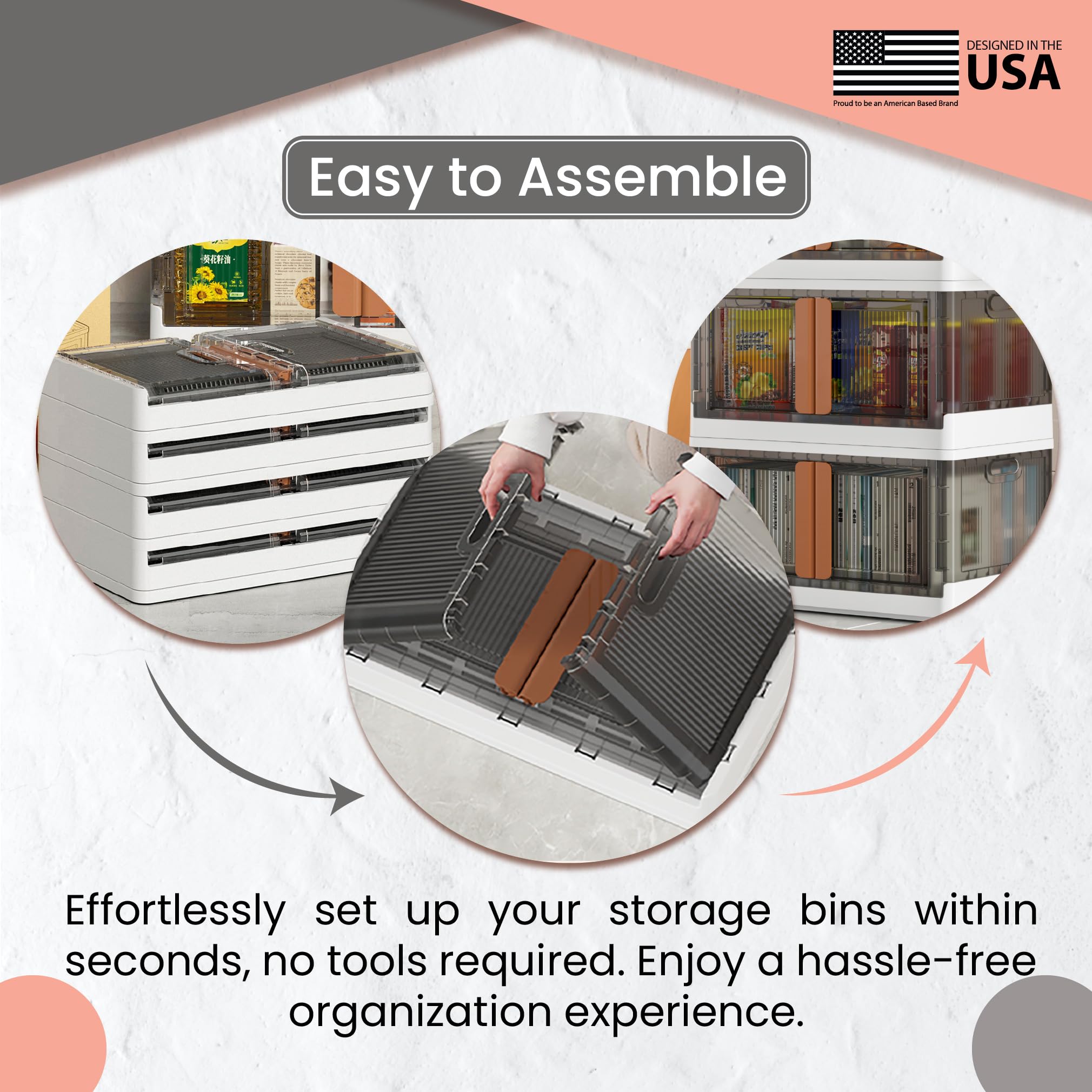 Wondersome Collapsible Storage Bins - 6-Pack of Extra-Large 19-Gallon/76-Quart Stackable Wheeled Clothing, Shoe, Bedroom, Office Organizer - Foldable Containers - Assembles in Second - US-Based Brand