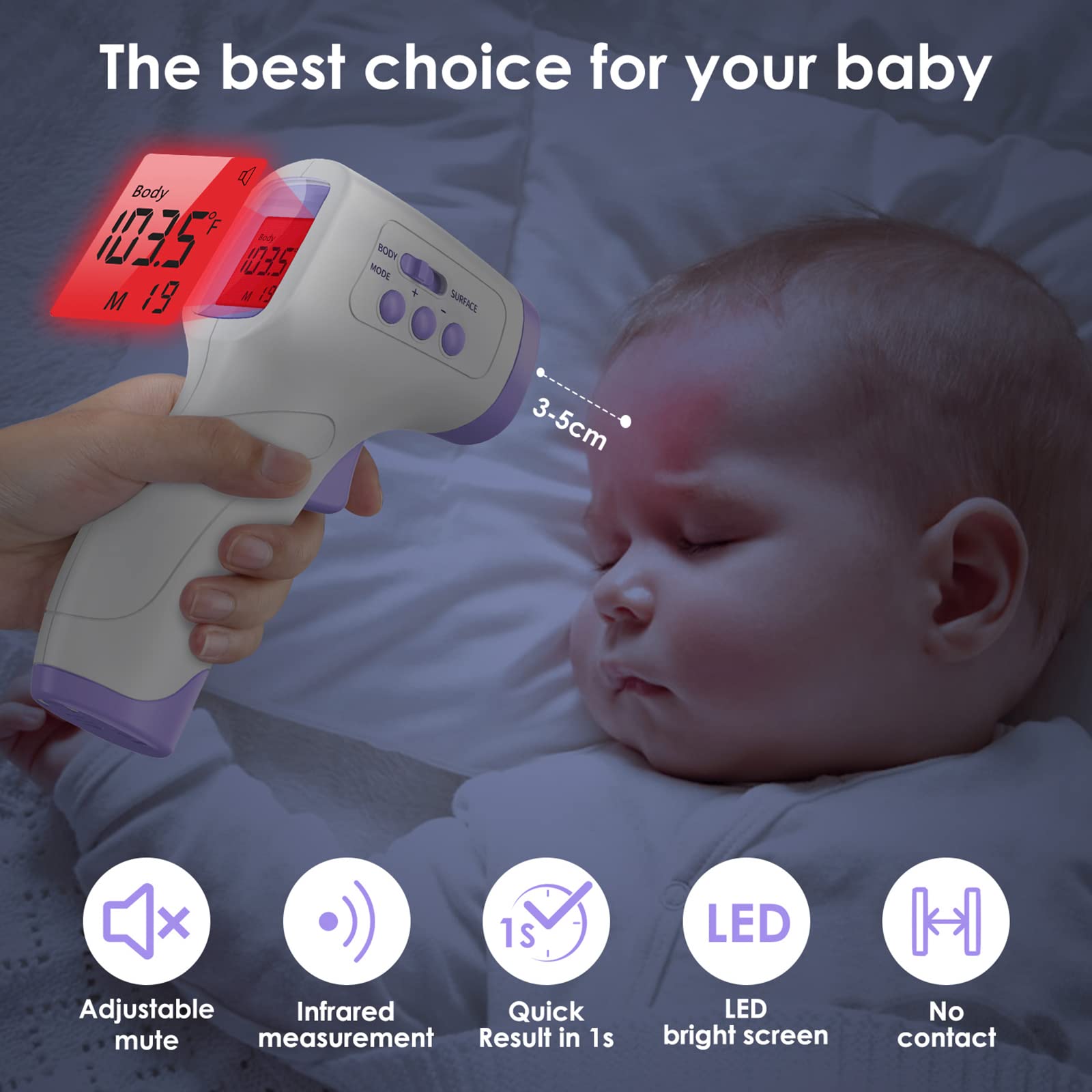 IDOIT Forehead Thermometer for Adults Kids Baby, Infrared Touchless Temperature Gun with Instant Accurate Reading, Fever Alarm 3 in 1 Modes for Face Ear Body and Object Surface