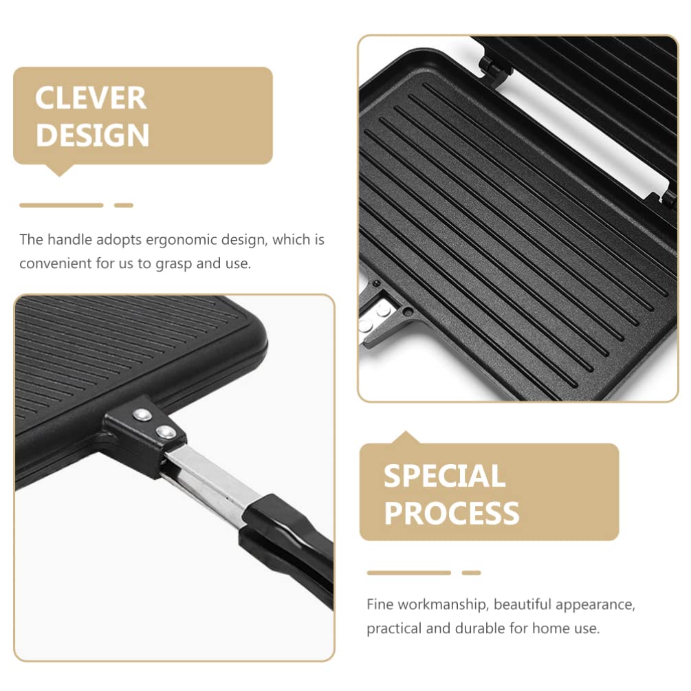 HEMOTON Sandwich Pan Double Side Pancake Breakfast Cooking Skillet Sandwich Baking Bbq Grill Pan Kitchen Breakfast Frying Pans Electric Skillet Maker Knotty Aluminum Snack Clamshell