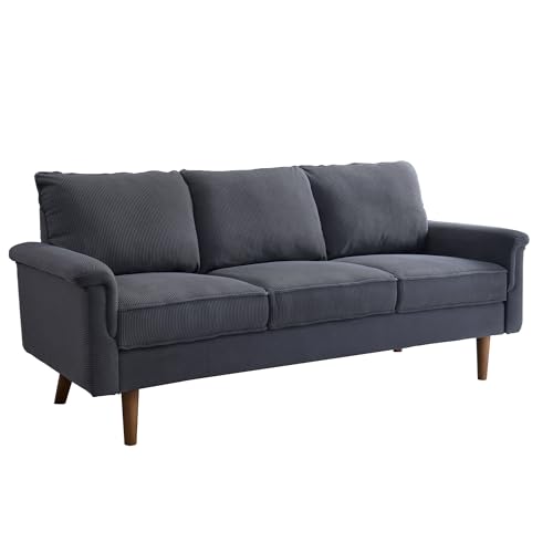 OOBOLT Modern 71" Grey Corduroy Sofa, Ultra Upholstered 3-Seat Couch with Armrests, Solid Wood Structure and Deep Seat, Elegant Sofa for Living Room, Apartment,Study Room