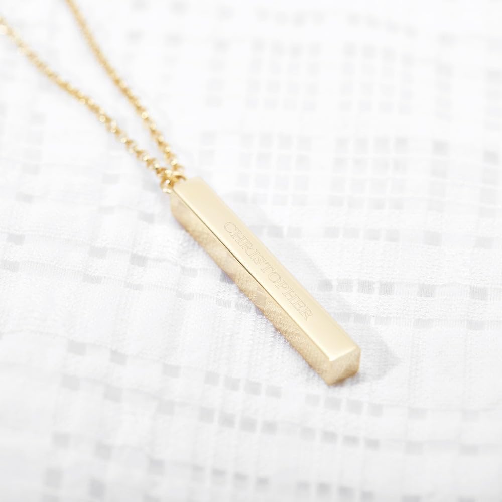 EVE'S ADDICTION Custom Engraved Gold Tone Vertical Name Bar Necklace, 16" Long Chain - Personalized Pillar Necklace - Family Necklace - Gift for Mom - Gifts for Mom