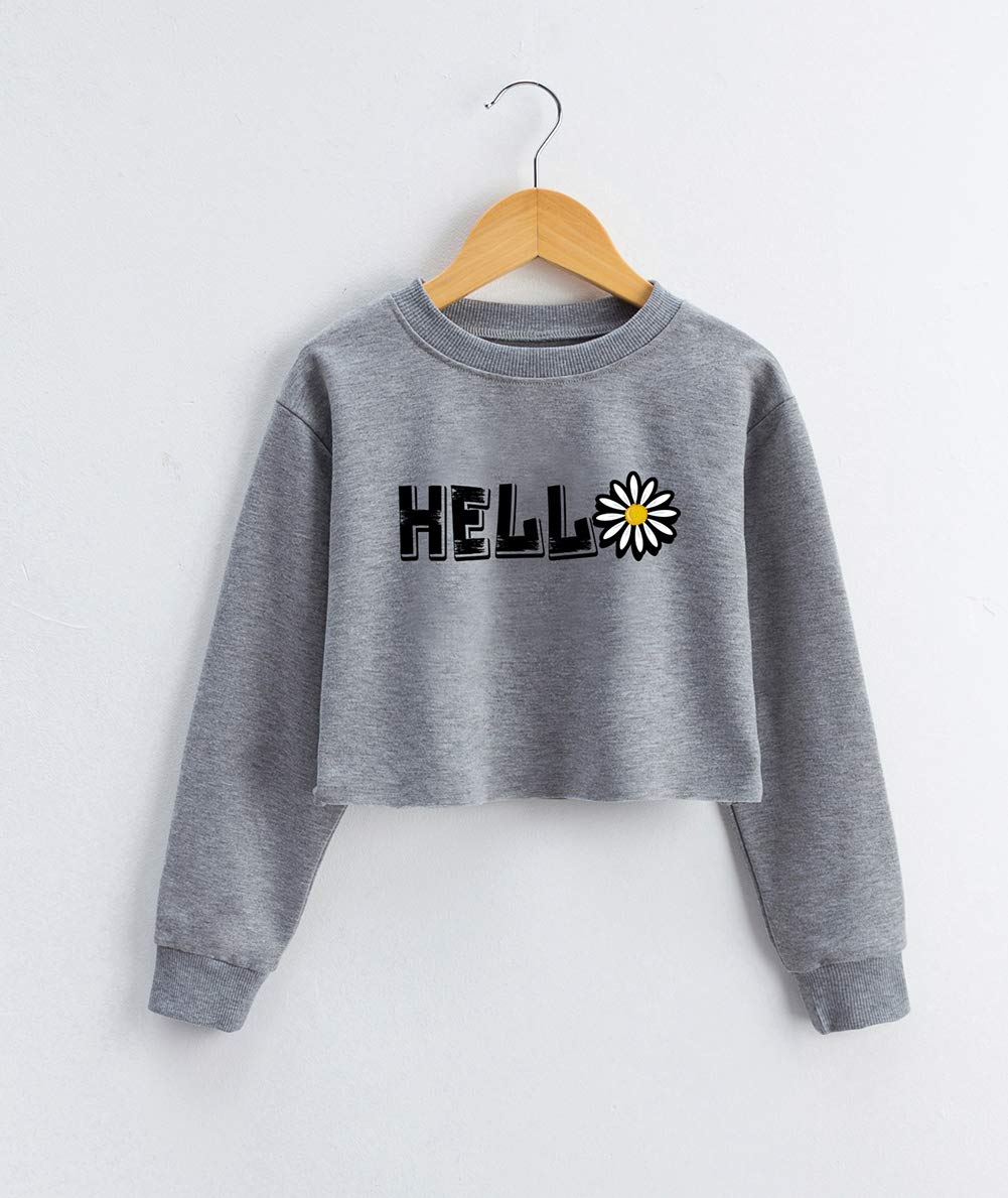 G-Amber Girls Long Sleeve Sweatshirts Kids Crop Print Funny Letters Fashion Pullover Tops Grey Hell Daisy