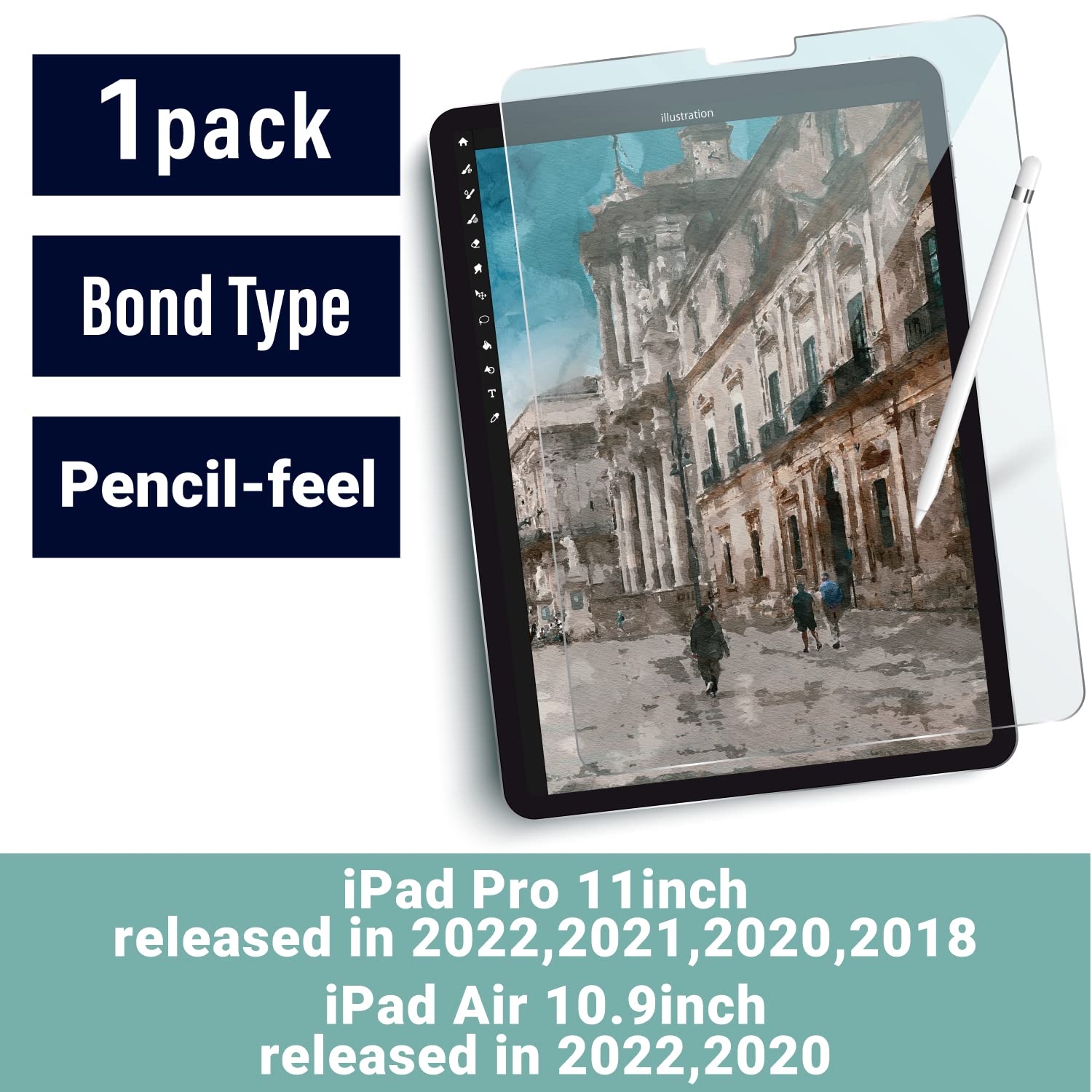ELECOM Pencil-Feel Screen Protector Compatible with iPad Air 4 (10.9inch, 2020) /iPad Pro 11" 2018/2020, Designed for Drawing,Japan-Made *Smoothness 80*(TB-APB109-W)