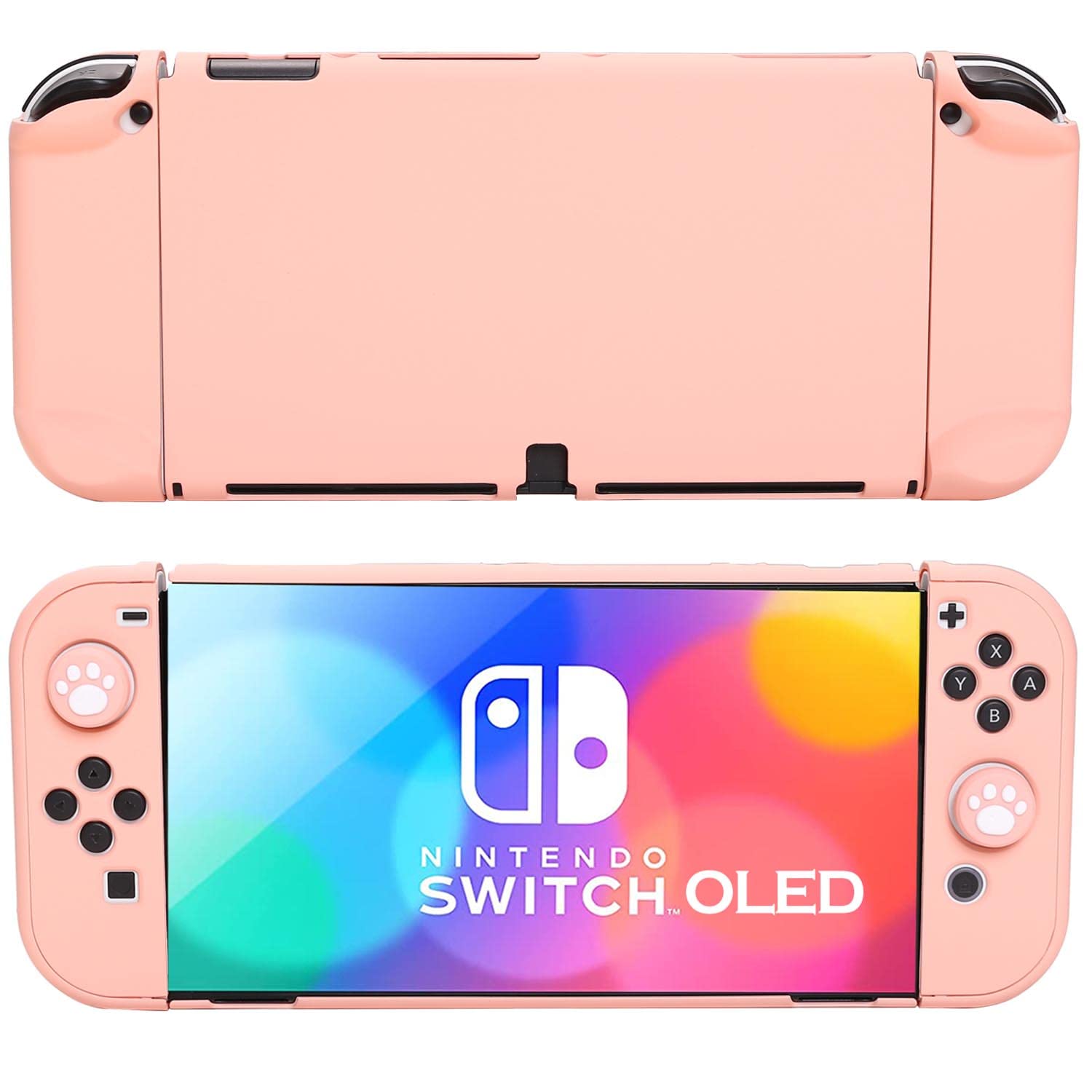 GUTIAL Dockable Case for Nintendo Switch OLED Model 2021 - Cute Protective Cover Case for Nintendo Switch OLED 7 Inch and Joy-Con Controller with Screen Protector and Thumb Grips - Pink