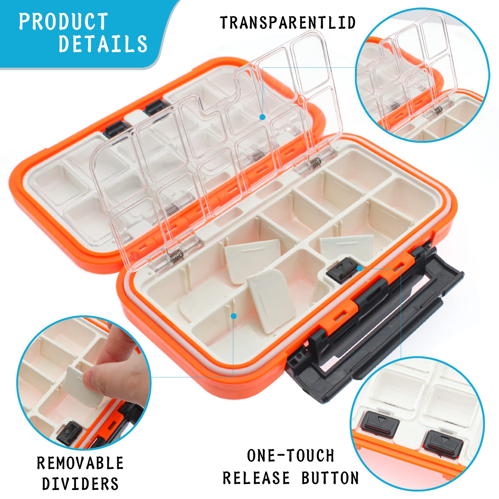 Gefischtter Fishing Tackle Box Tackle Boxes Organizer with Removable Adjustable Dividers Plastic Fishing Storage Organizer Boxes for Fishing Lure Bait Hooks(orange)