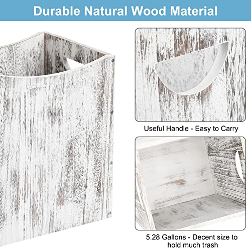 Office Trash Can, Rustic Waste Basket Set 2 Pack Wood Trash Can Farmhouse Style Wastebasket, 5.28 Gallon Garbage Bin with Handle for Living Room Bedroom Bathroom Trash Can (2, Rustic White)