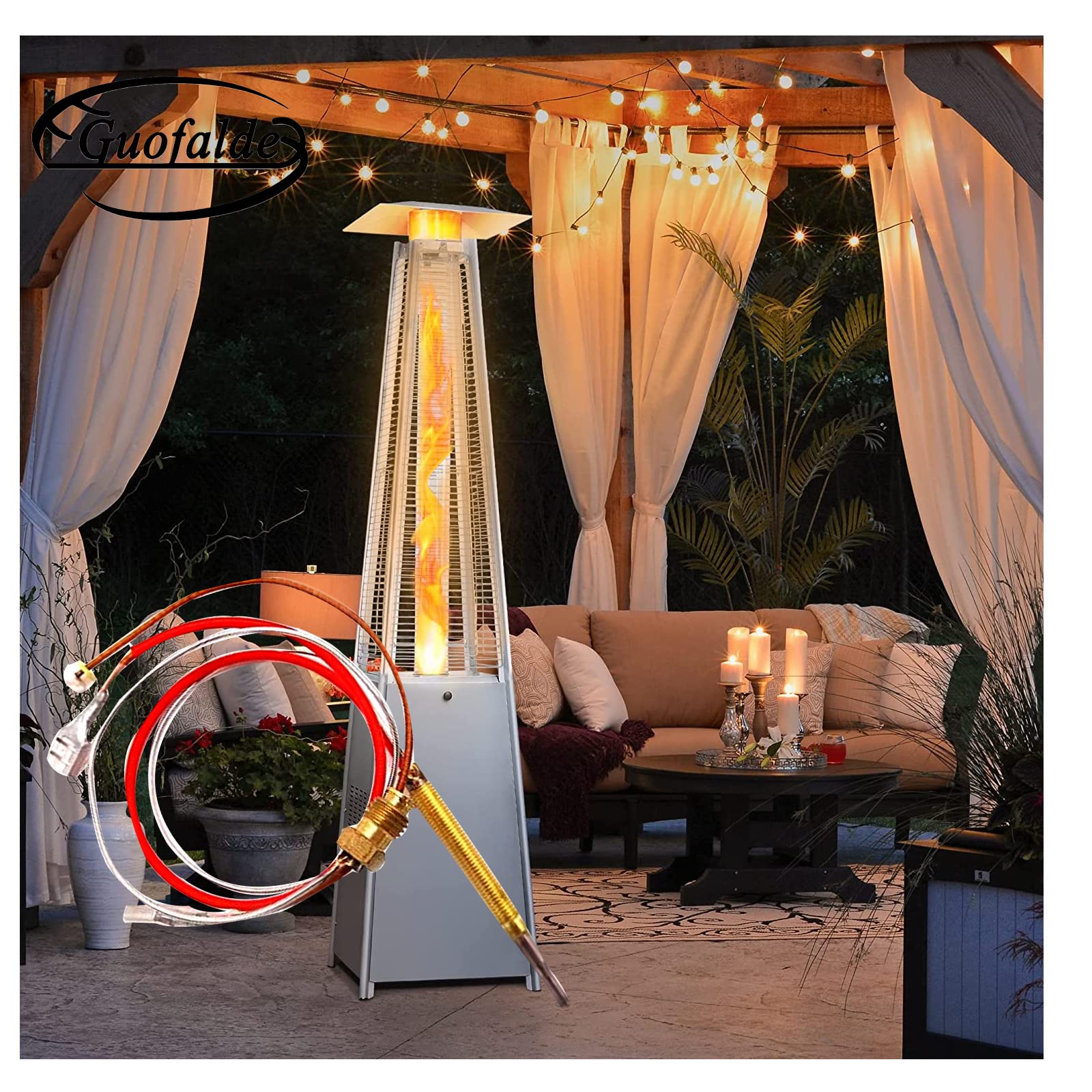 GUOFALDE Outdoor Patio Heater Thermocouple, M8 x 1 End Connection Nuts Thermocouple 410 mm Length M6 x 0.75 Head Thread