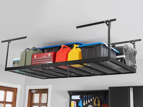 NewAge Products 4 ft. x 8 ft. VersaRac Pro Adjustable Overhead Garage Storage Rack, Heavy Duty Steel Garage Storage Organization, Ceiling Storage Racks, 800lbs Weight Capacity, (Black), 41200