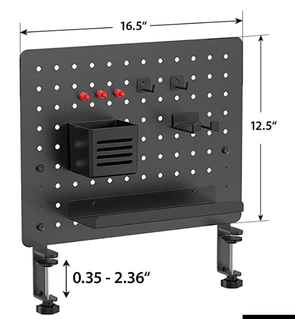 G-PACK PRO Clamp-on Desk Pegboard, Standing Desk Accessories for Office, Gaming Desk Organizer, Privacy Panel for Desk, Work Desk Organizer, 16.5 x 12.5-inch, S1 Black