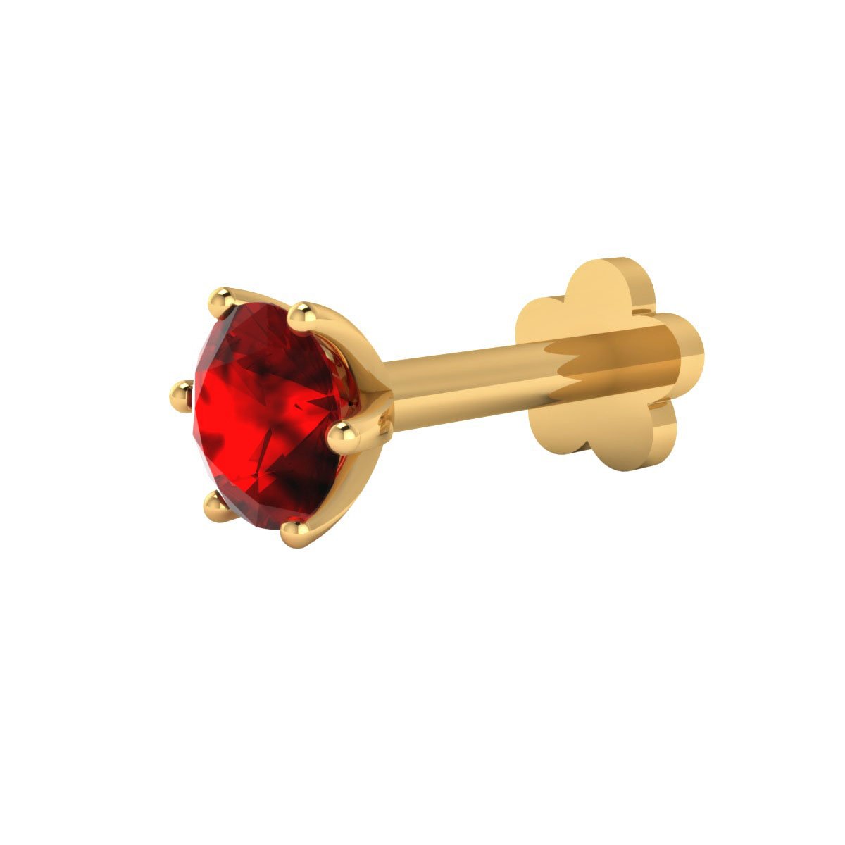 Demira Jewels Handcrafted Natural solitaire Red Ruby in 14K Yellow Gold with 8MM Post Lenght and 16 Gauge Thickness Long Screw Back.