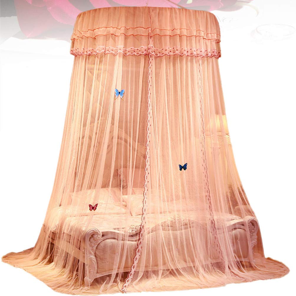 Garneck Princess Bed Canopy, Round Lace Dome Baby Kids Crib Netting Game House Canopy Tent Pink