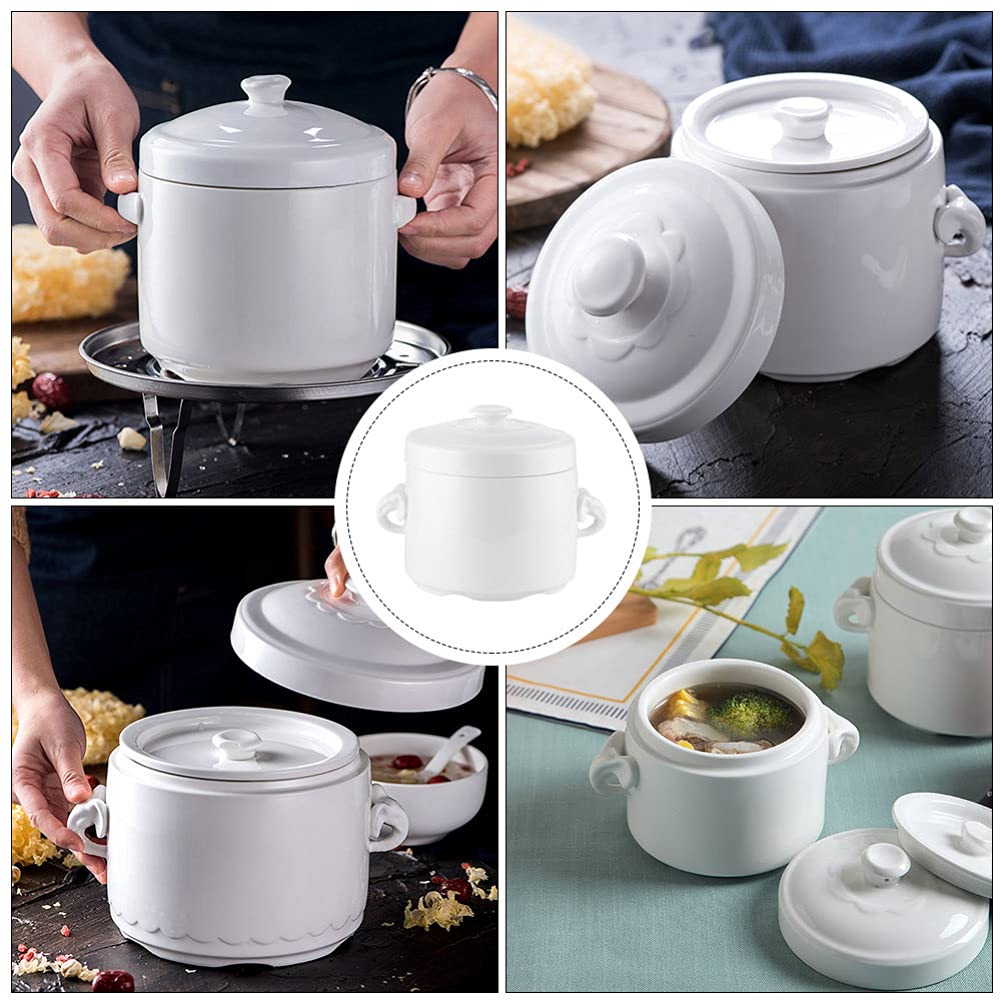 Hemoton Stew Pot Small Ceramic Stew Pot Miso Soup Bowl With Lid Chinese Style Bowl For Birds Nest Tonic Noodle Soup Salad Pasta - 9.3Oz(275ml)