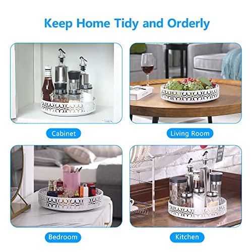 MIHIRO Metal Lazy Susan Organizer, Rotating Tray, Lazy Suan Turntable for Cabinet, Kitchen Countertop Spice Organizer, Lazy Susan for Dining Table with Non-Slip Pad (11''+12'', White)