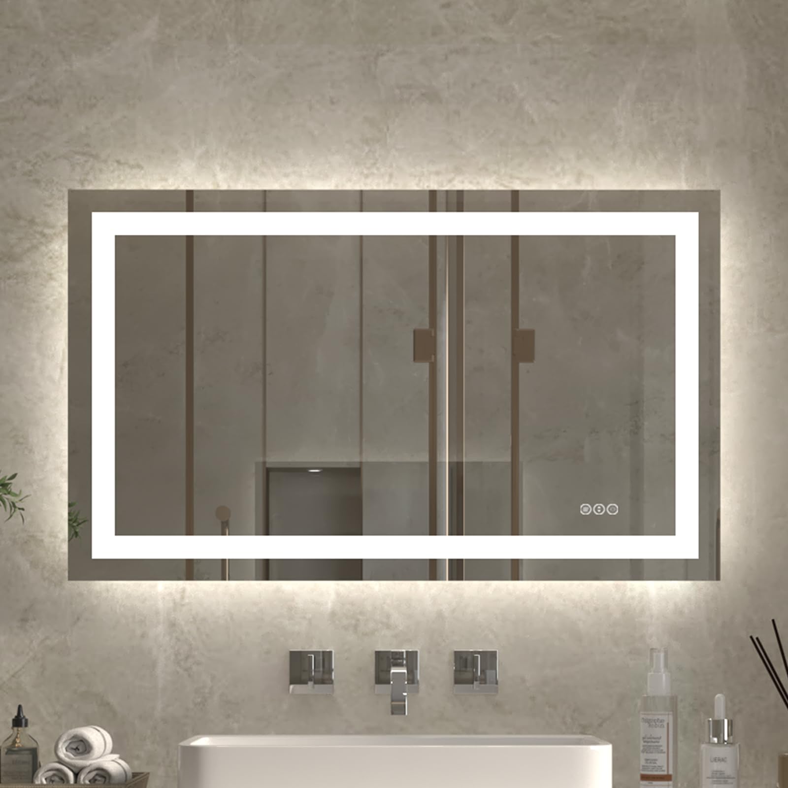 ExBrite 40x24 Inches LED Bathroom Lighted Mirror,Wall Mounted Mirror,Anti Fog,Dimmable,Dual Lighting Mode,Tempered Glass