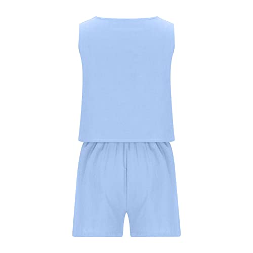 Oggfader Summer 2 Piece Outfits Sets for Women 2023 Square Neck Tank Tops Loose Casual Lightweight Shorts with Pockets